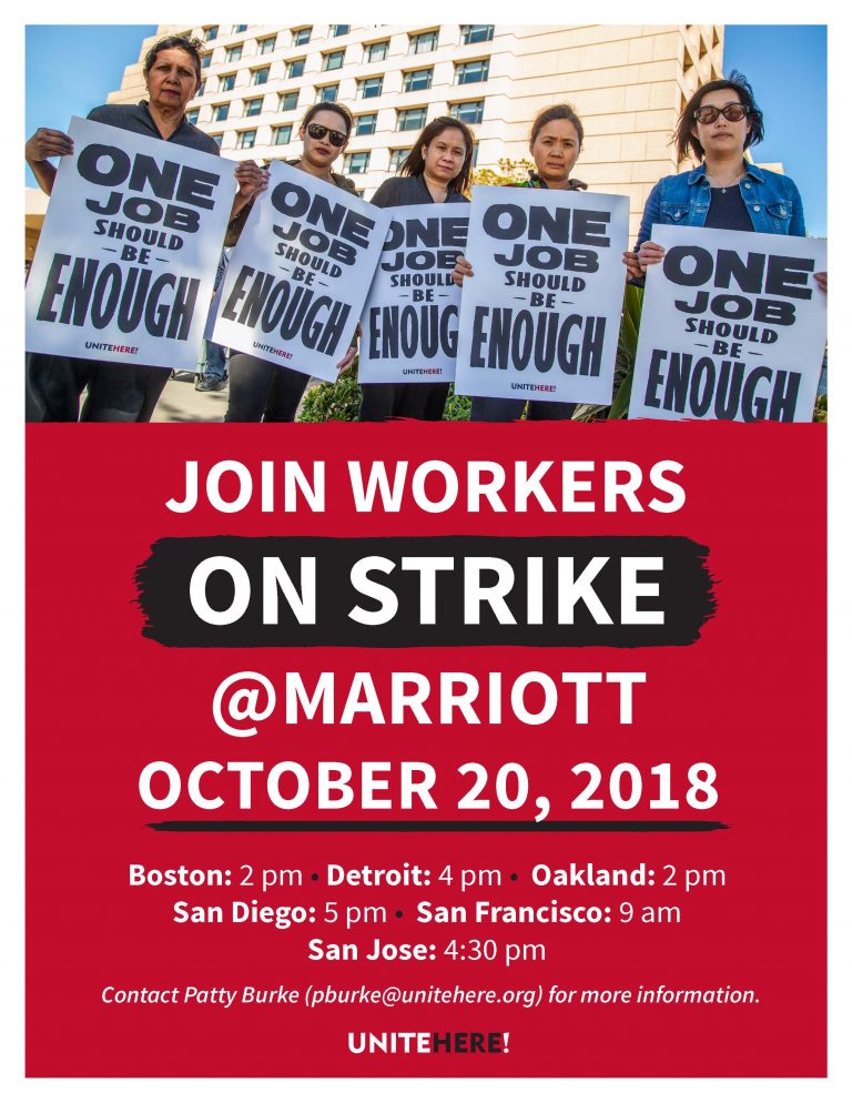 JOIN UNITE HERE WORKERS ON STRIKE AT THE MARRIOTT HOTEL ON SAT, OCT ...